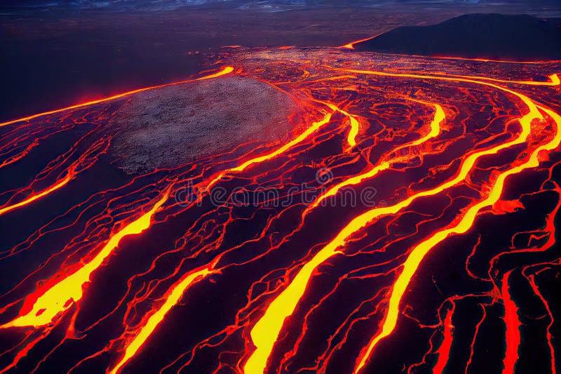 Molten Magma Flows with Rocks and Fire in Lava Texture Stock Image ...