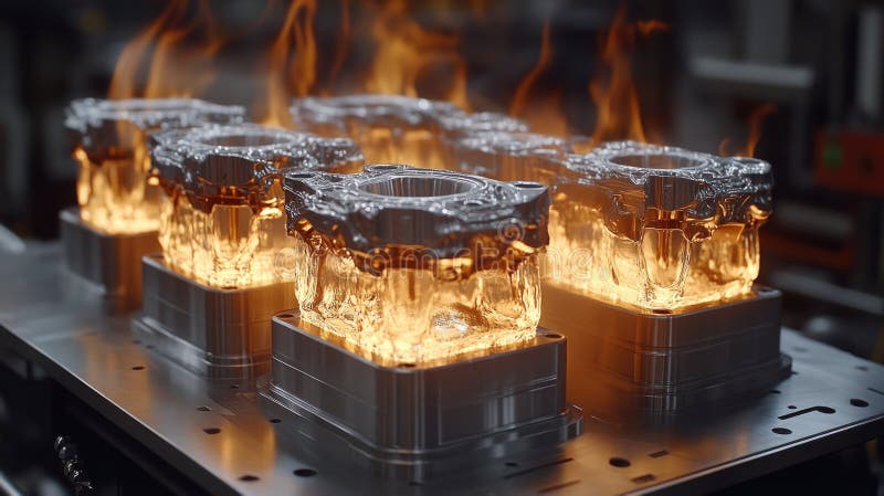 Molten Metal Casting Process with Fiery Cylinders in Industrial Setting ...