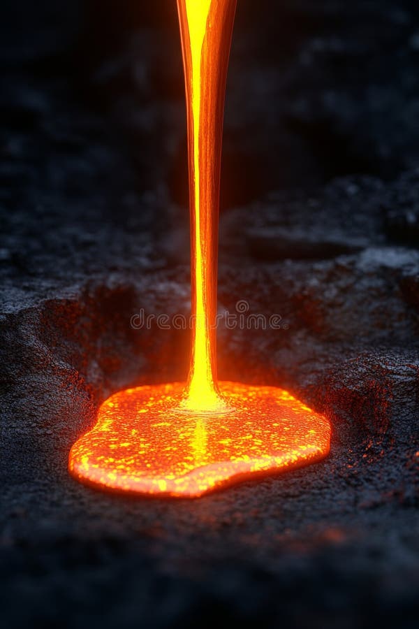 Molten Metal Flowing, Casting Process in Industrial Foundry, High ...