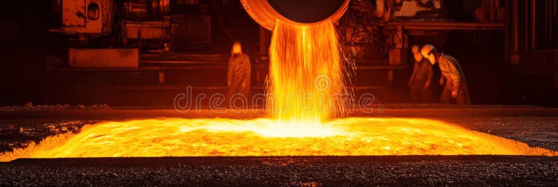 Molten Metal Flows into Casting Molds, Creating Vibrant Flames and ...