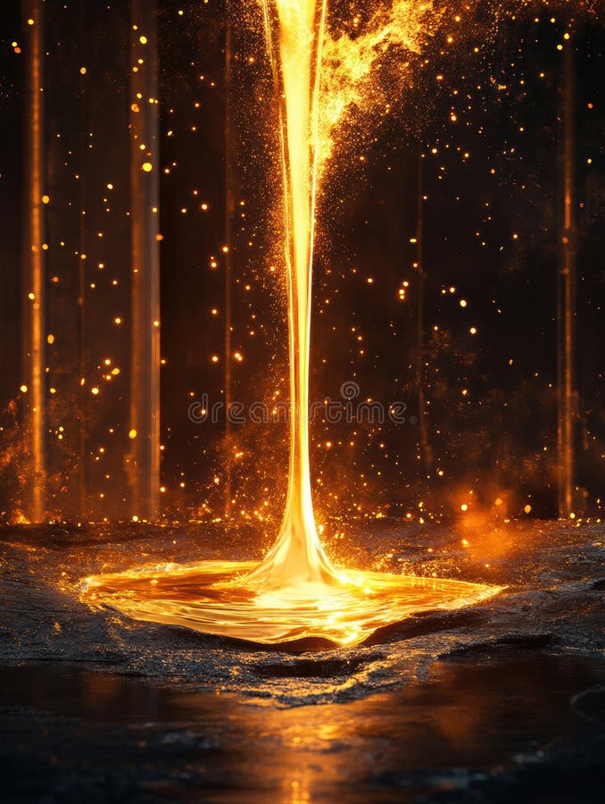 Molten Metal Flows into Casting Molds, Igniting Sparks in a Powerful ...