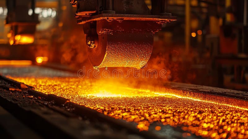 Molten Metal Flows Industrial Processing Plant, Showcasing Stock Illustration - Illustration of ...