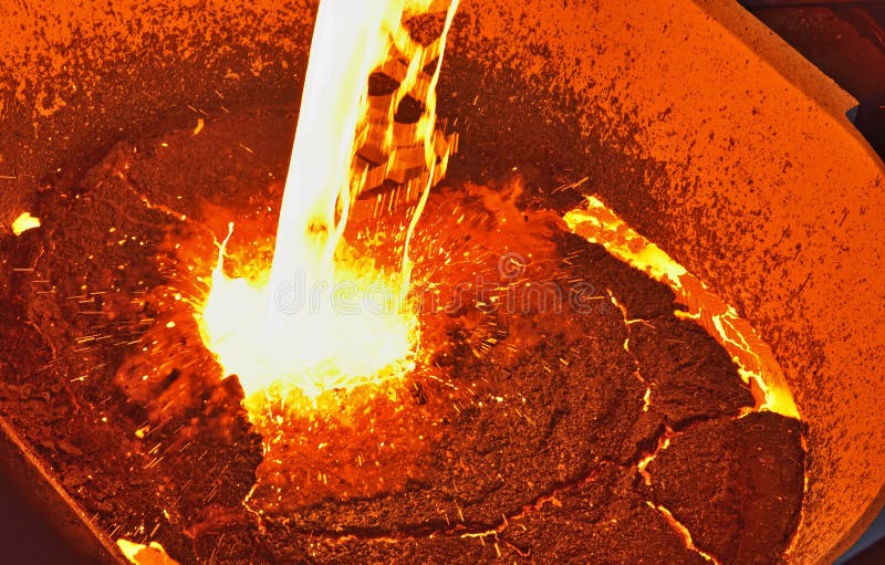 Molten Metal Poured from Ladle Stock Photo - Image of casting, liquid ...