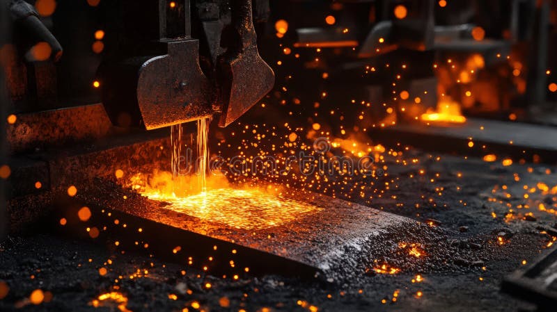 Molten Metal Pouring into a Casting Mold Sparks Fly Stock Illustration ...