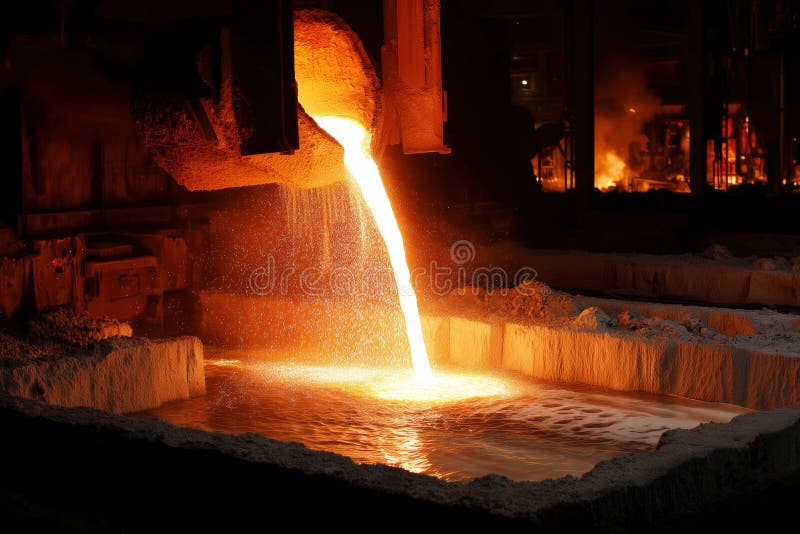 Molten Metal Pouring in Industrial Foundry Stock Illustration ...