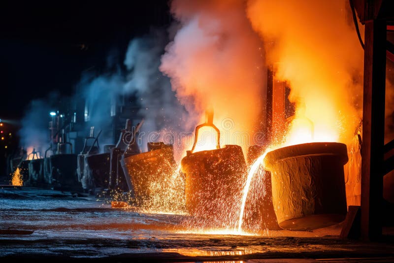 Molten Metal Pouring in a Factory Stock Illustration - Illustration of ...