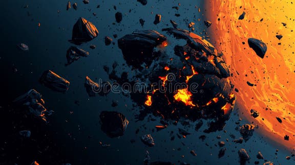 Molten Planet Debris in Space Stock Illustration - Illustration of ...