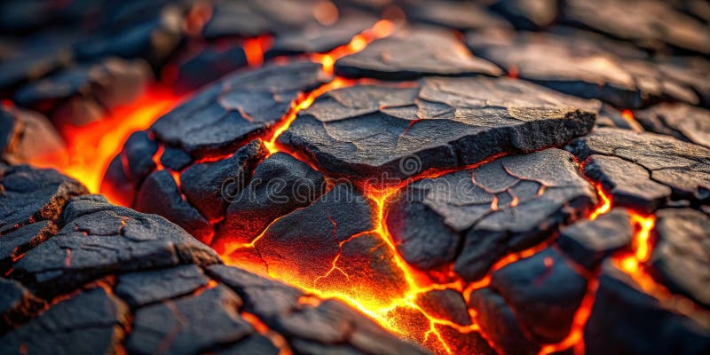 Molten Rock Flows through Fissures in a Dark, Cracked Surface, Creating ...