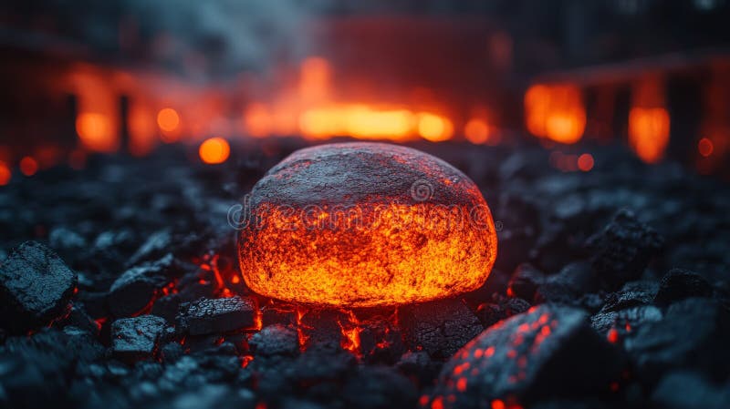 Molten Rock Glowing with Intense Heat on a Dark Surface. Stock Photo ...