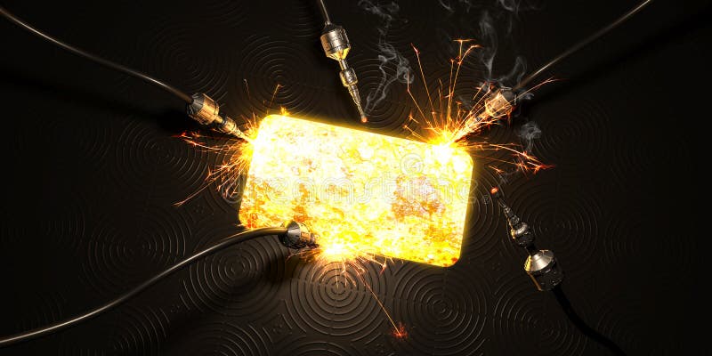 Molten Steel Block Carved by Lasers Stock Illustration - Illustration ...