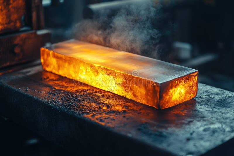 Molten Steel Ingot on a Metal Press Stock Illustration - Illustration ...