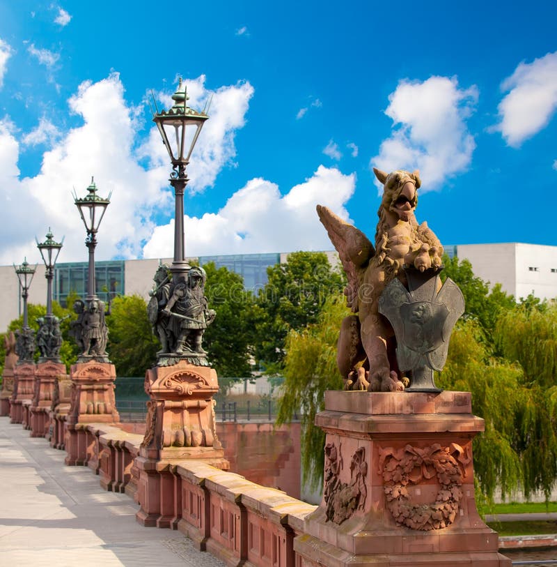 Moltke Bridge in Berlin at River Spree with German Cancellery Stock ...