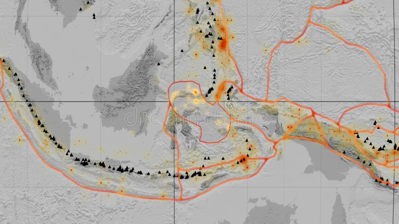 Molucca Sea Plate Outlined, Kavrayskiy Projection - Grayscale Stock ...