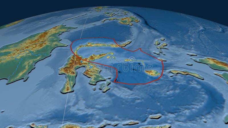 Molucca Sea Plate Outlined - Relief Stock Illustration - Illustration ...