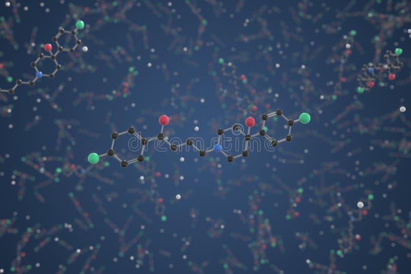 Molécula De Haloperidol. Modelo Molecular Ballandstick. Representación ... Molécula De Haloperidol. Modelo Molecular Ballandstick. Representación ...