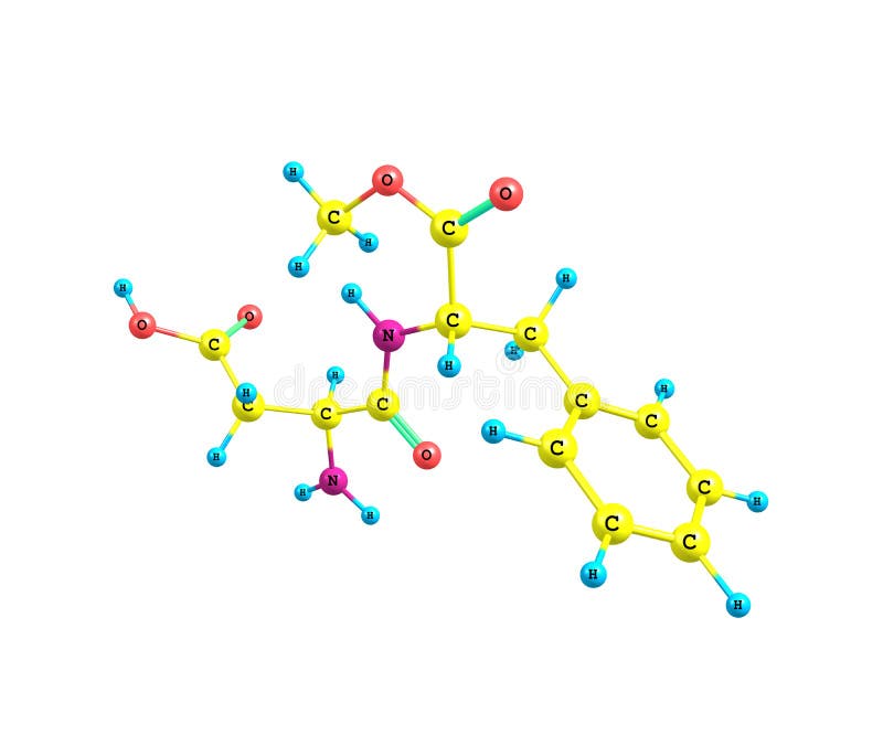 Estructura Molecular Del Aspartamo Aislada En Blanco Stock De