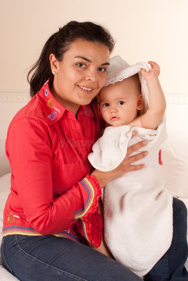 Mom And Baby After The Bath Stock Image - Image of clean, hold: 20306561