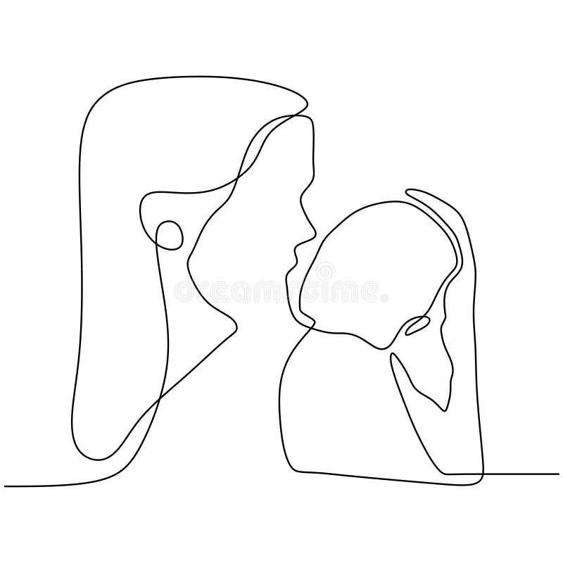 Mom and Baby Continuous Line Drawing Vector Illustration Simple Lineart ...