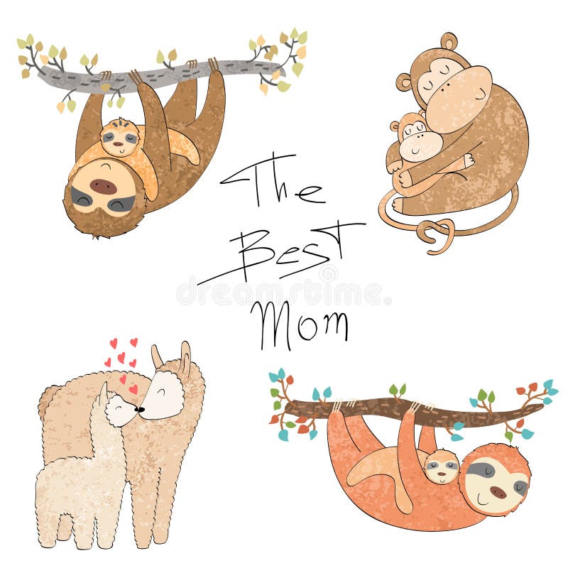 Cute Mom Baby Monkey Hanging Tree Stock Illustrations – 10 Cute Mom ...