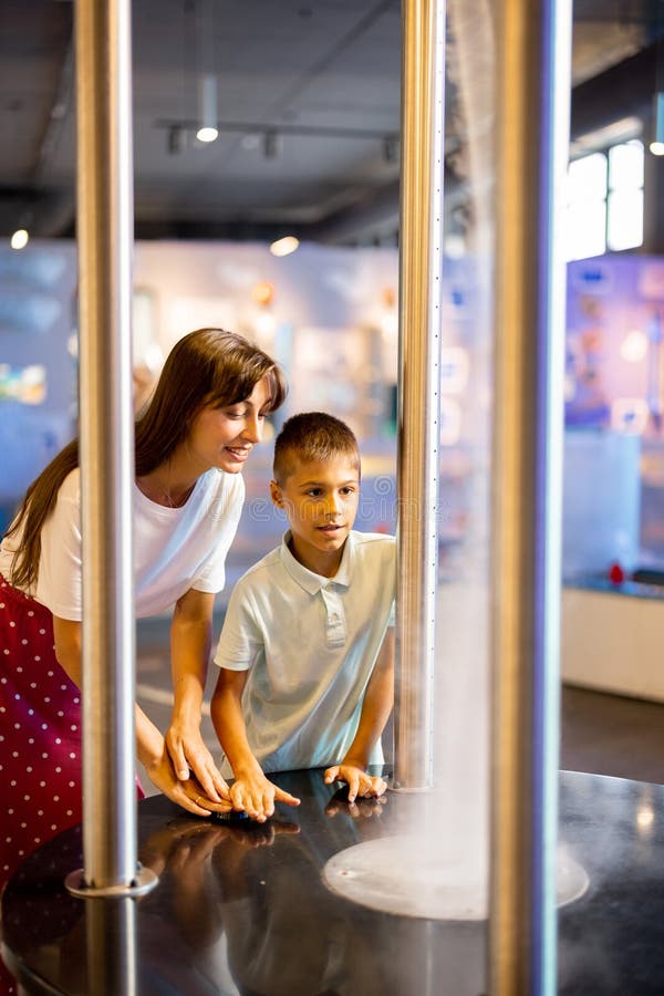 Little Boy and Girl Visit a Science Museum Stock Photo - Image of ...