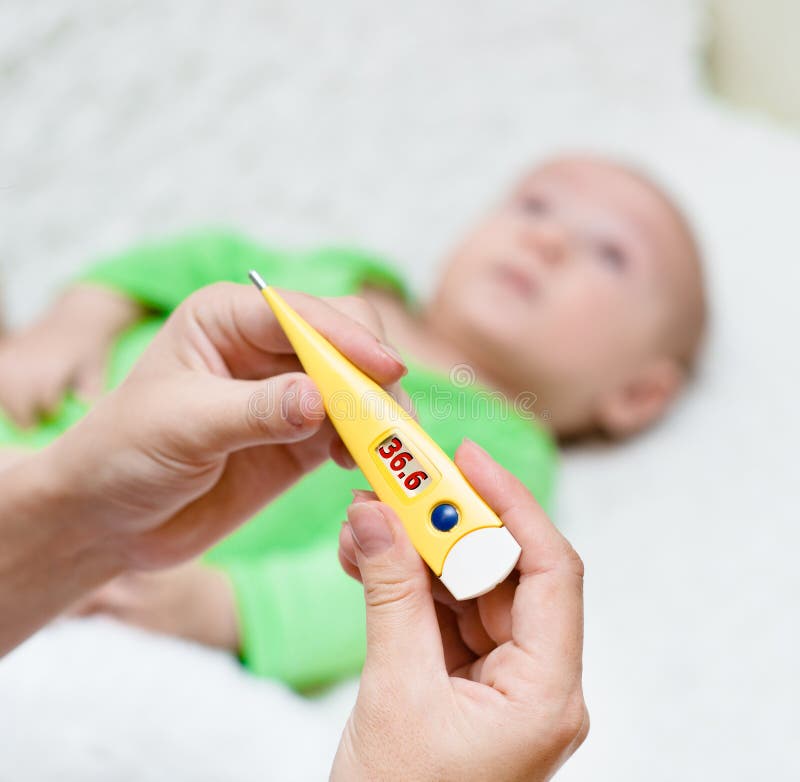 Mom Check the Temperature of Newborn Baby Stock Photo - Image of health ...