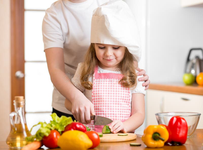 Mom and Child Cook at Kitchen Stock Image - Image of child, knife: 39292701