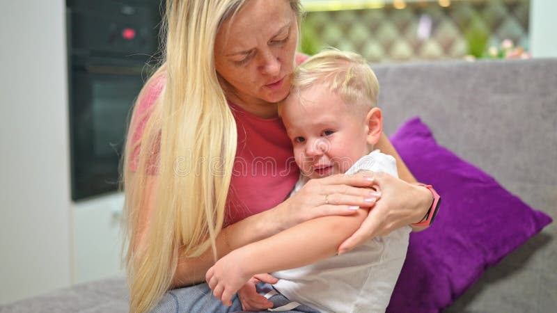 Mom Comforts Her Son. Baby Crying Loudly. Stock Video - Video of hungry ...