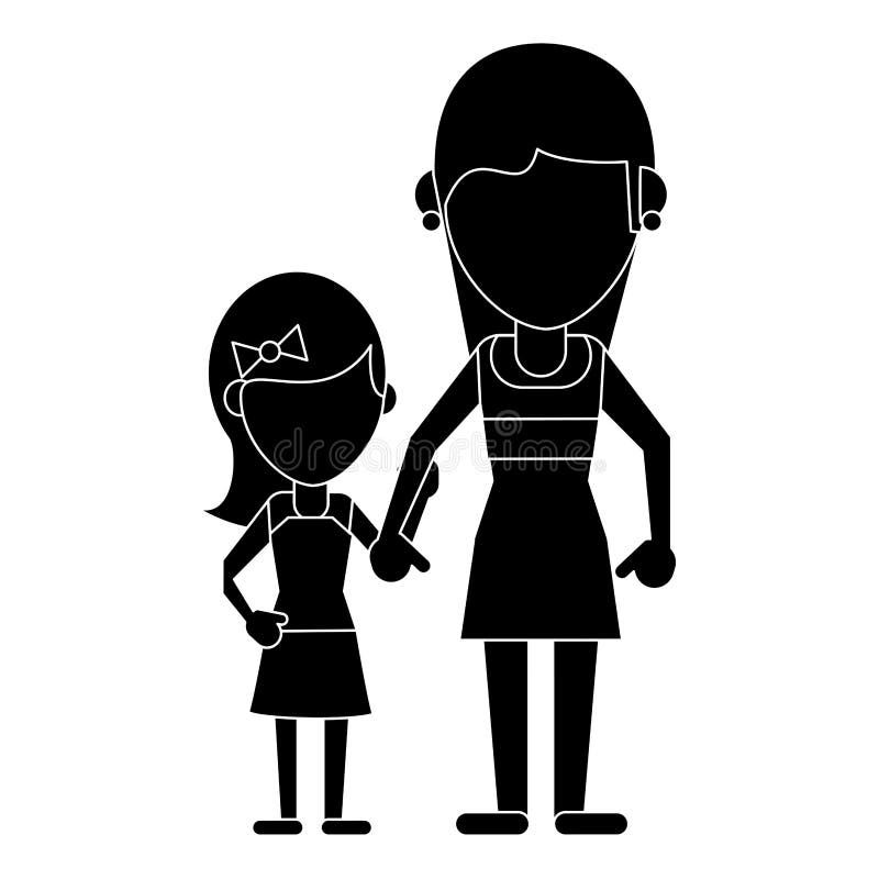 Mom with Daughter Pictogram Stock Vector - Illustration of family ...