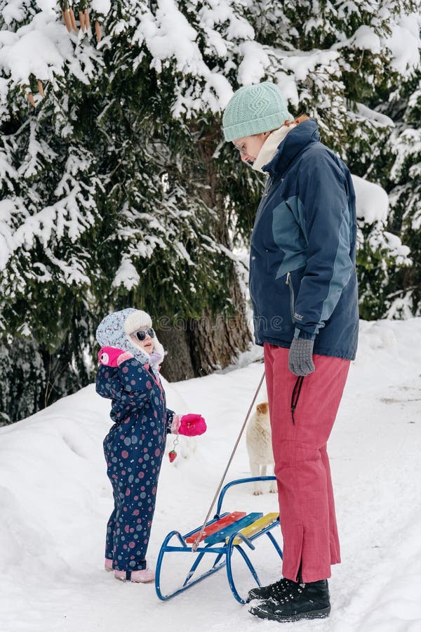 Mom and Daughter Playing on a Snow Stock Image - Image of winter ...