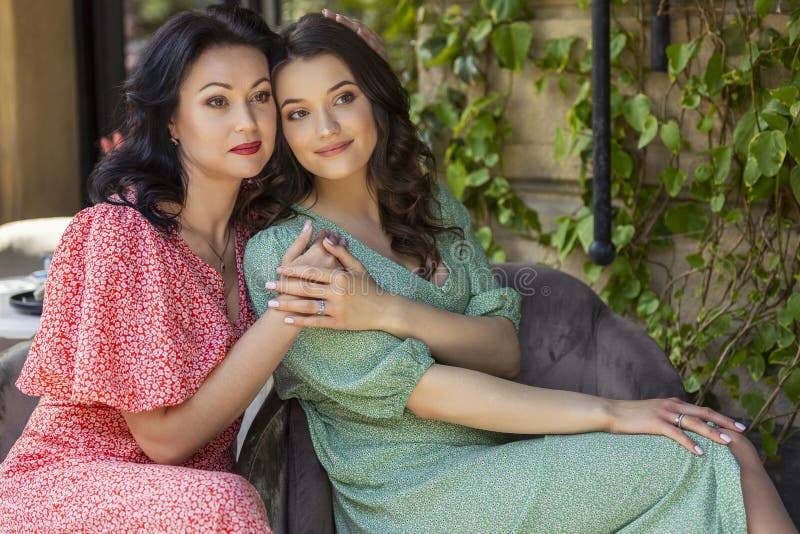 Mom and Daughter Sit at the Table Stock Image - Image of caucasian ...