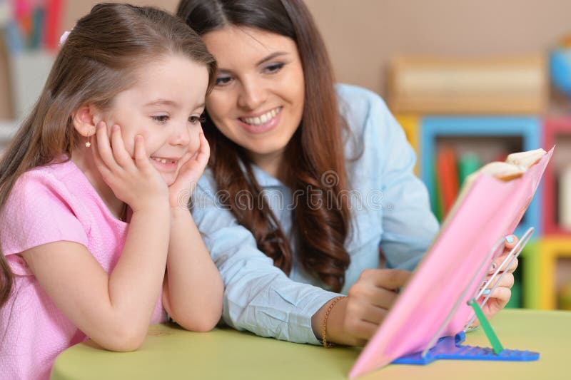 Mom and Daughter Study Togethe Stock Image - Image of caucasian, female ...