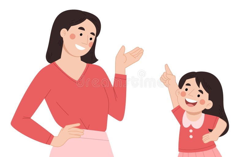 Little Girl Talking with Mother Cartoon Illustration Stock Illustration ...