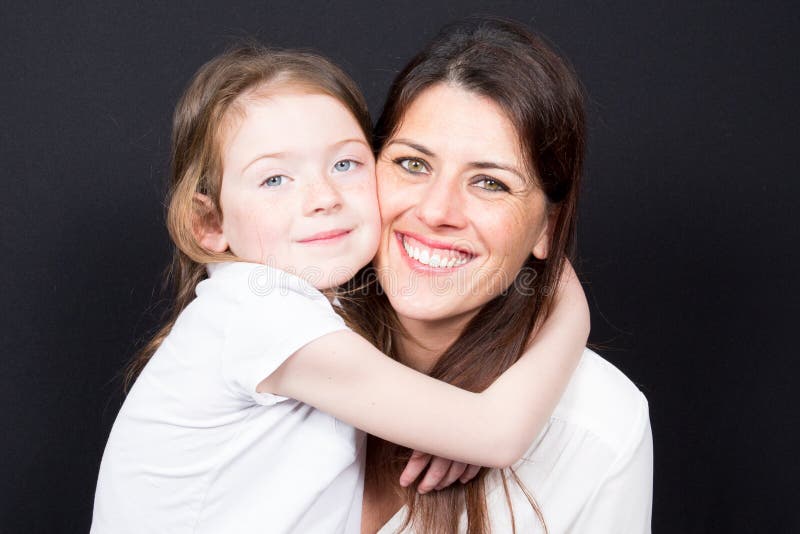 Mom Hugging Daughter Tender Closeup Mother Strokes Girl Woman And
