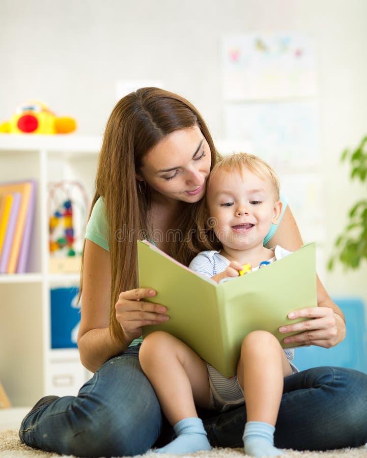 Mom and Kid Boy Read a Book at Home Stock Photo - Image of human ...