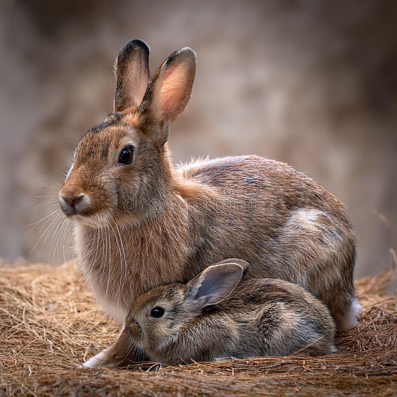 Mum Rabbit and Cub, AI Generated Stock Illustration - Illustration of ...