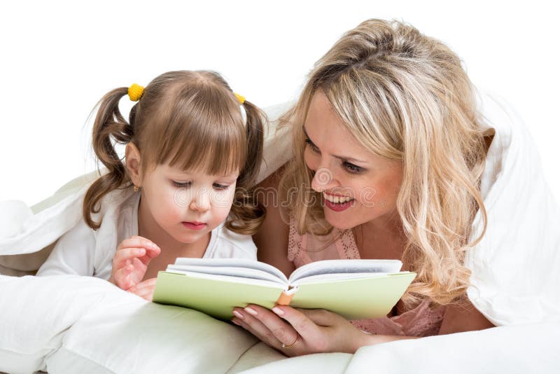 Mom Reading a Book To Kid Lying in the Bed Stock Image - Image of ...