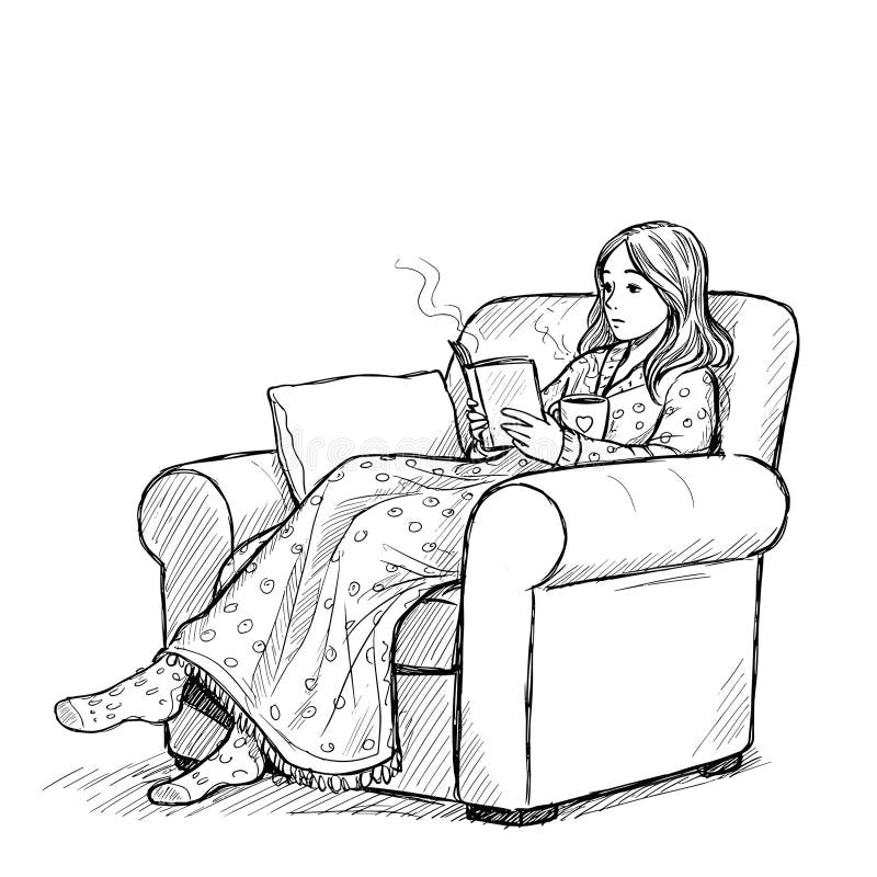 Mom Relaxing while Reading a Book in a Cozy Chair Stock Illustration ...