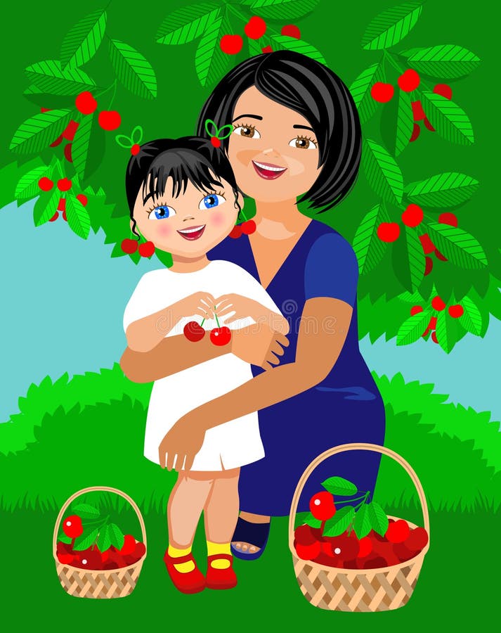 Mom s helper. stock vector. Illustration of cherry, leaf - 76077674