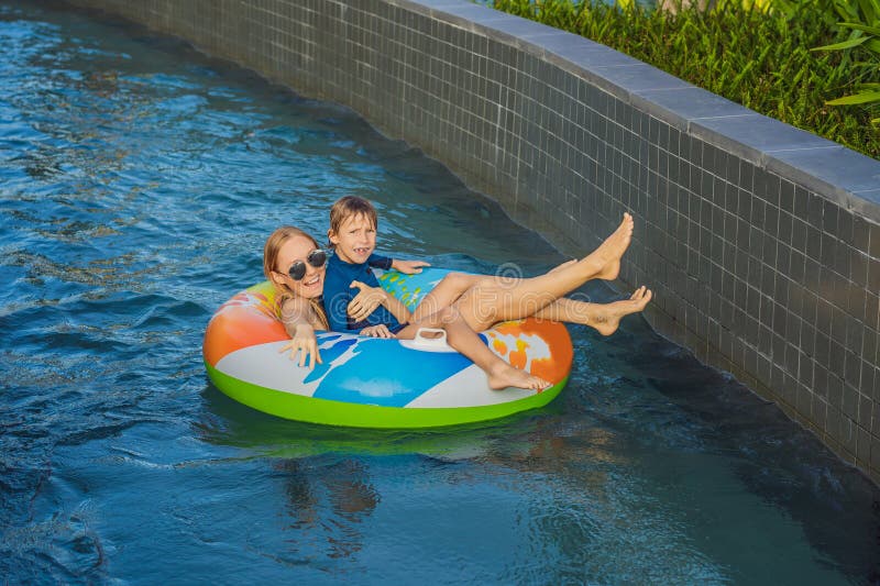 Mom and Son Have Fun at the Water Park Stock Photo - Image of asian ...
