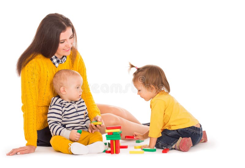 Mom and two kids playing stock image. Image of portrait - 77505703