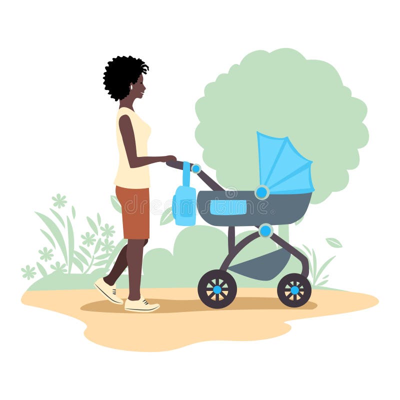 Mom Walks with Baby in Stroller Stock Vector - Illustration of greeting ...