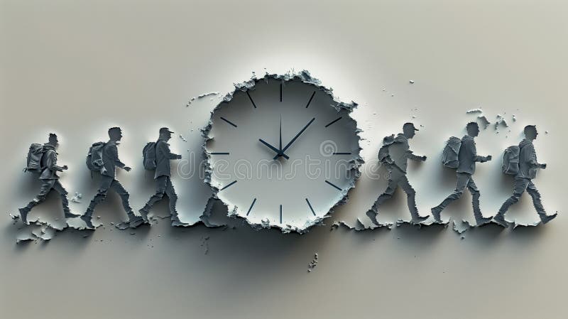 Moment in Motion: People Walking Past a Clock Stock Illustration ...