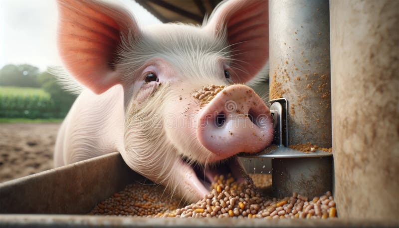 The Moment when a Pig Eats from a Feeder. Stock Image - Image of ...