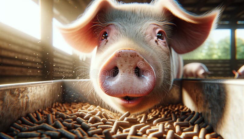 The Moment when a Pig Eats from a Feeder. Stock Image - Image of ...