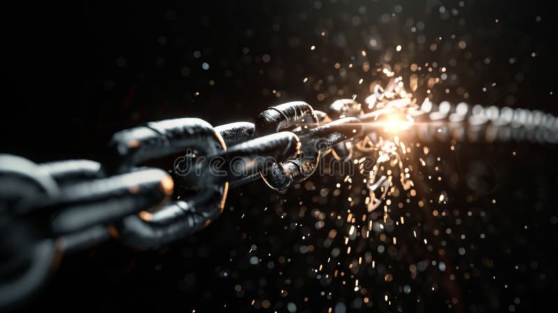 The Moment of Rupture in Rusty Metal Chains, Sparks Scattered ...