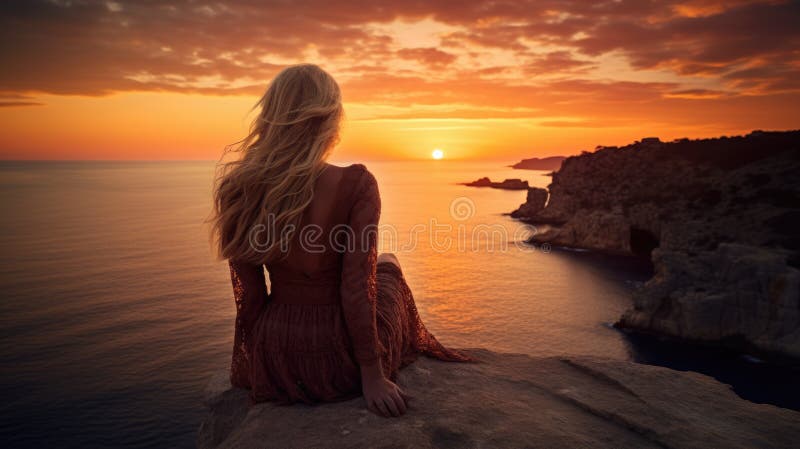 Moment of Solitude and Reflection while Sitting on a Cliff Stock ...