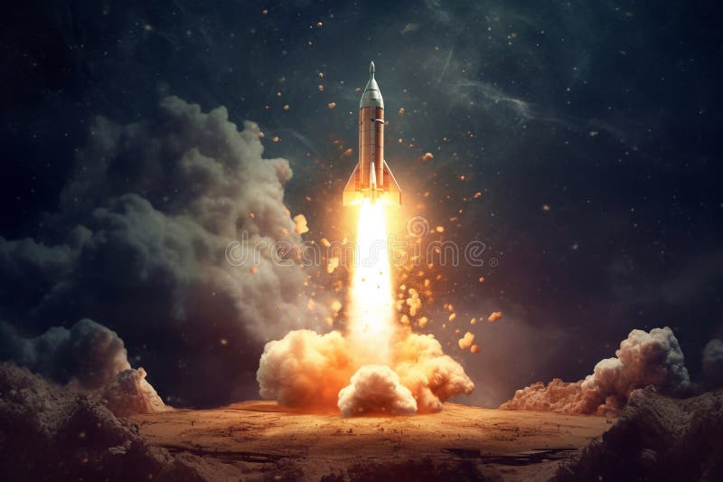 The Moment of Take-off of the Rocket. Stock Illustration - Illustration ...