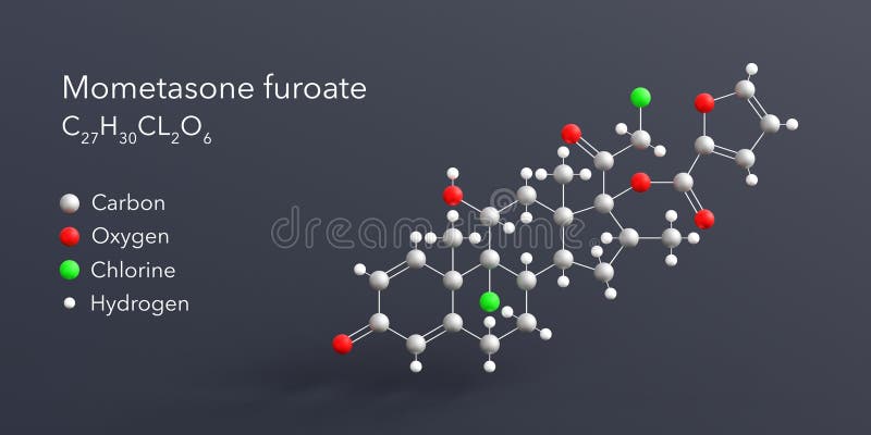 Mometasone Furoate Molecule 3d Rendering, Flat Molecular Structure with ...