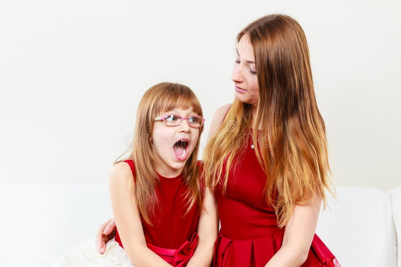 Mommy And Daughter Having Fun Stock Image Image Of Emotion Grimacing