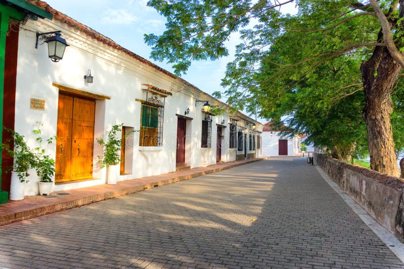 Mompox, Colombia Street View Stock Image - Image of blue, reflection ...